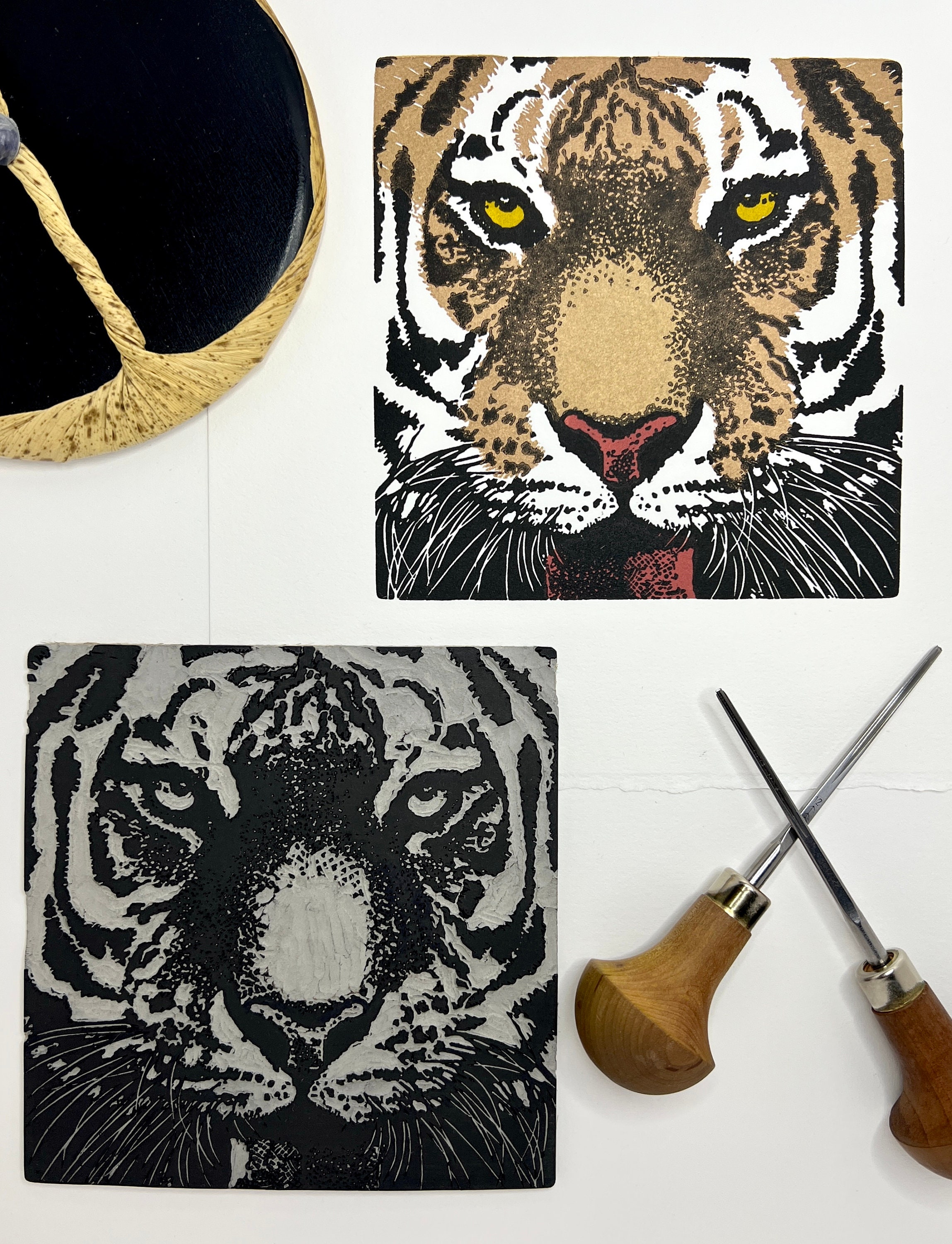 Golden TIGER, Original Fine Art Linocut Relief Print Hand-carved ...