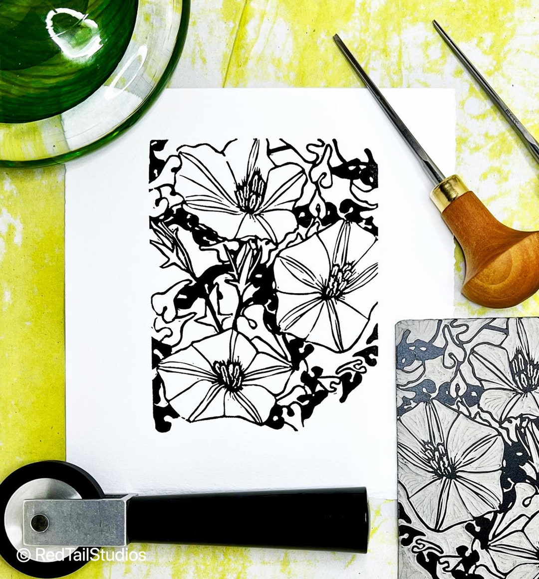 MORNING GLORY, Linocut Relief Print, Inktober 2021, Native Flora of ...