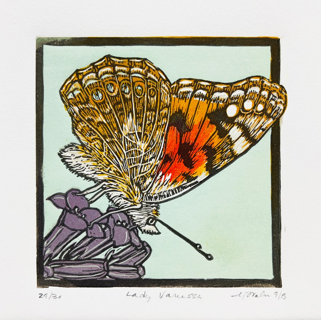 LAST in the EDITION Lady Vanessa Original Linocut Fine Art 4-plate Mini ...