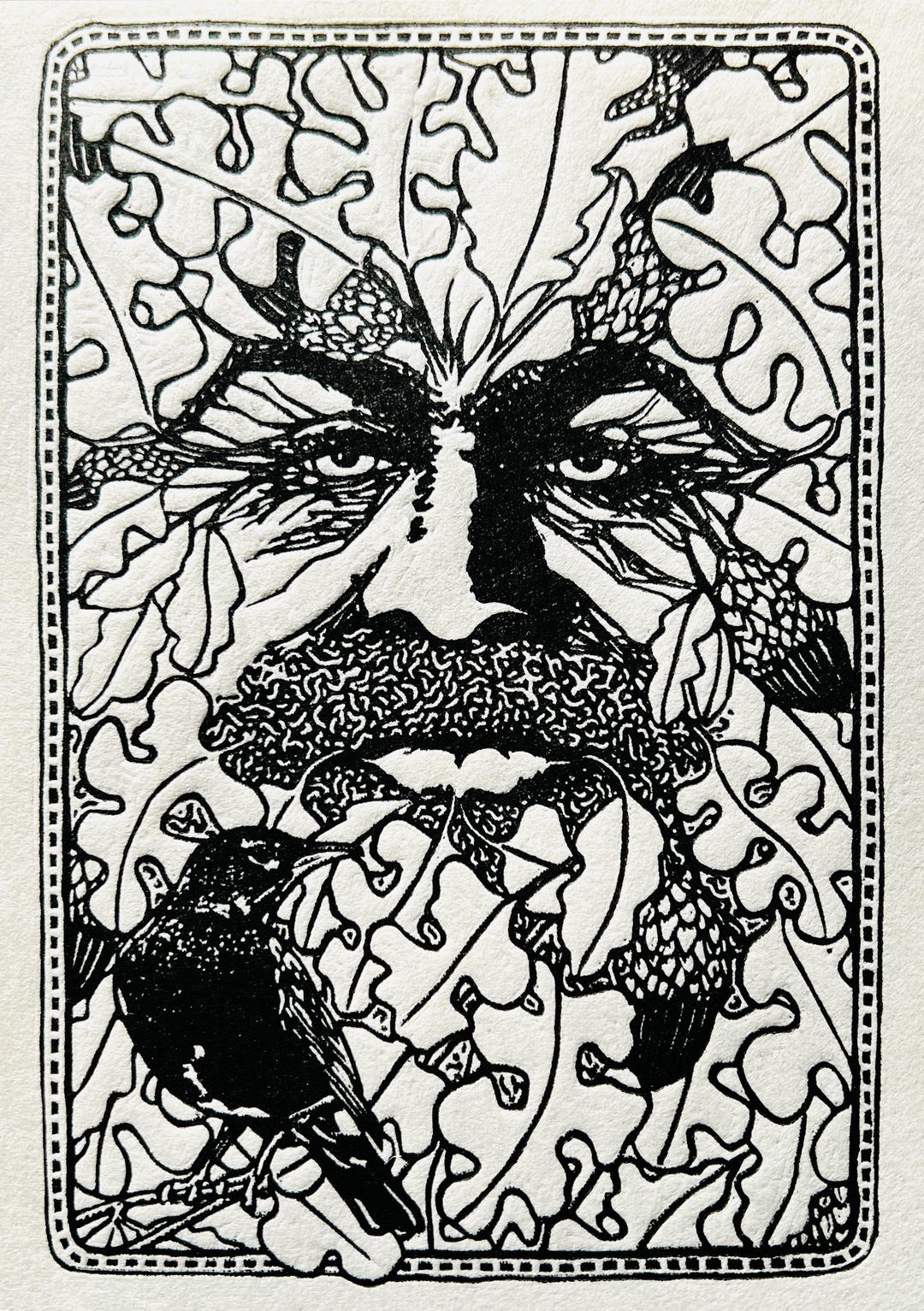 OAK KING & ROBIN, Celtic Lore, Original Linocut Relief Print, Winter ...