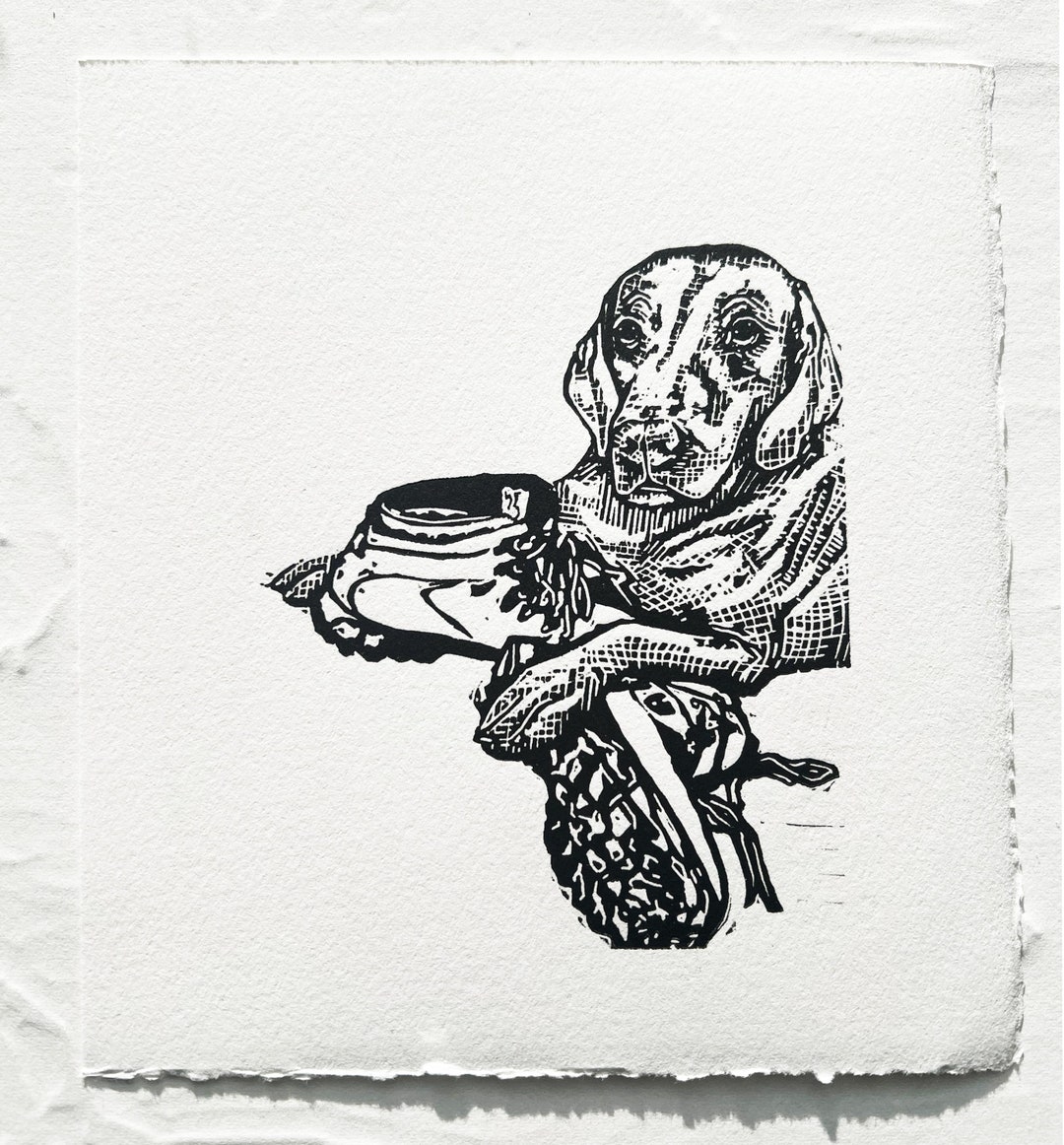 BOOTS, Dog Loves Shoes, Printmaking, Linocut Relief Print, Inktober 2024, Boot Stealing Dog - Etsy
