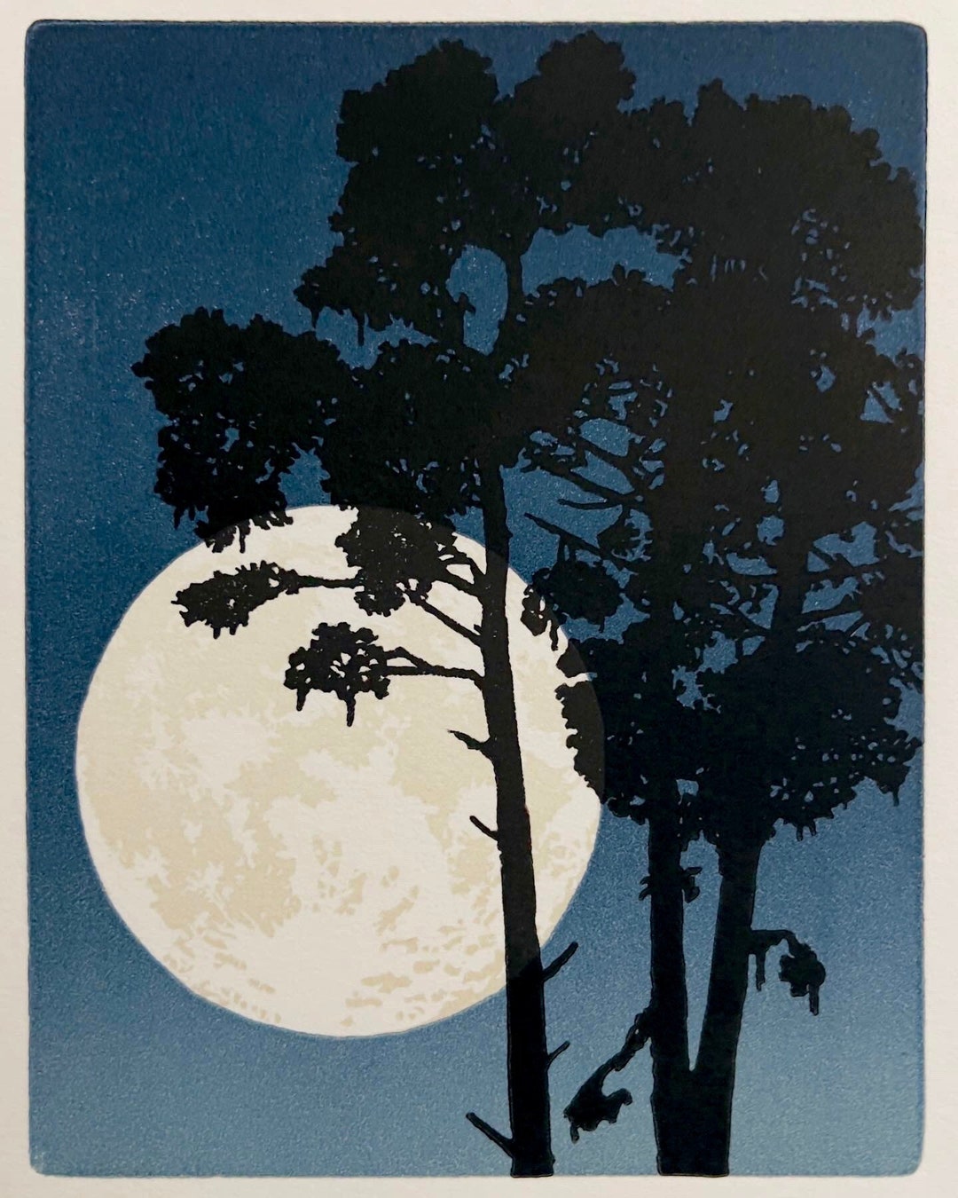 RADIATA MOON, a Multi-block Linocut Relief Print,deep Blue Night Sky ...