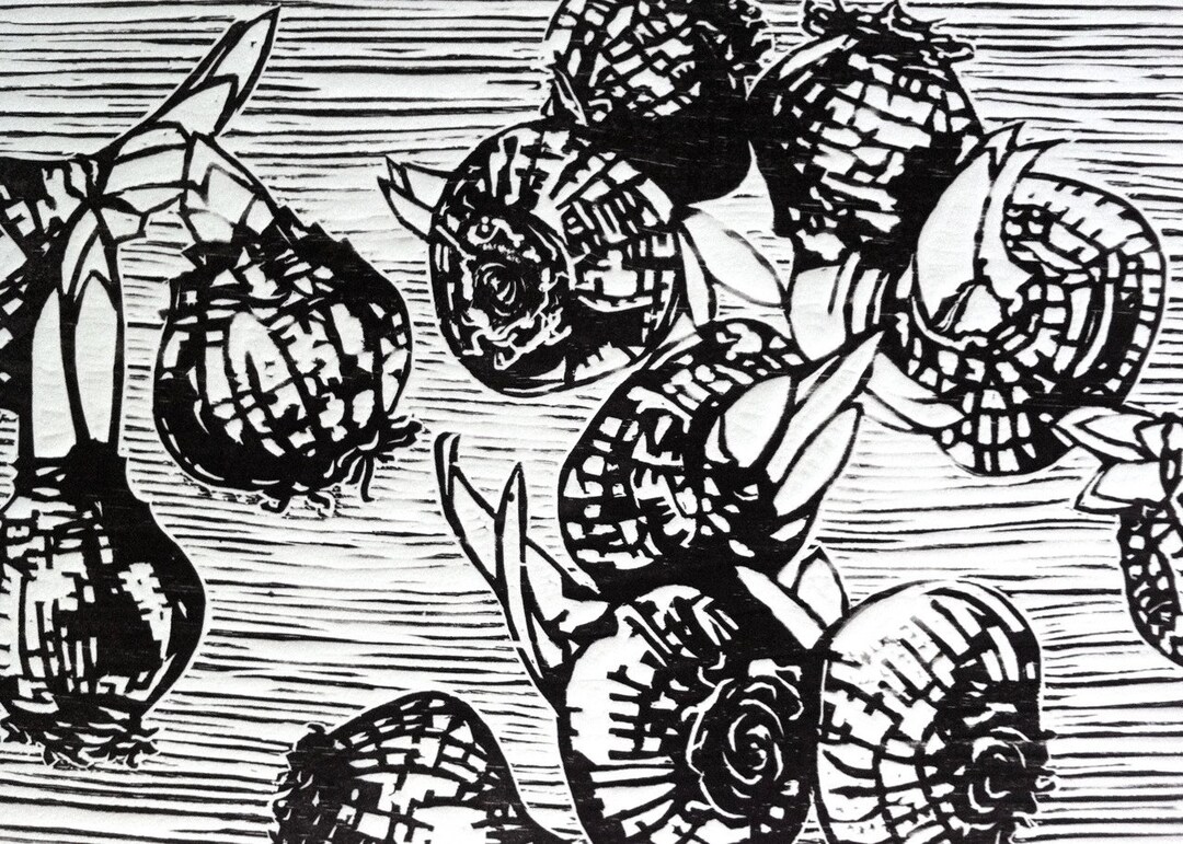 Woodcut Relief Print, 13x11 WAITING PAPERWHITES II - Spring Bulbs ...