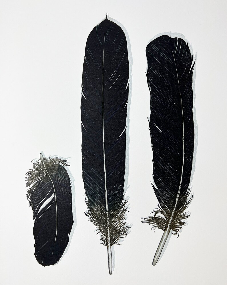 RAVEN FEATHERS a Multi-block Linocut Relief Print 2022 - Etsy