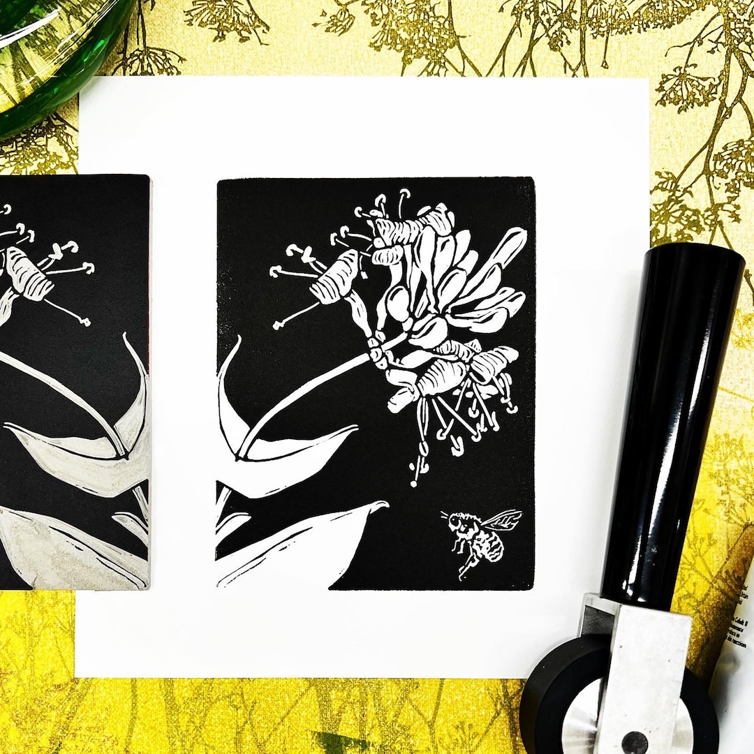 LONICERA Wild Honeysuckle, Linocut Relief Print, Inktober 2021, Native ...