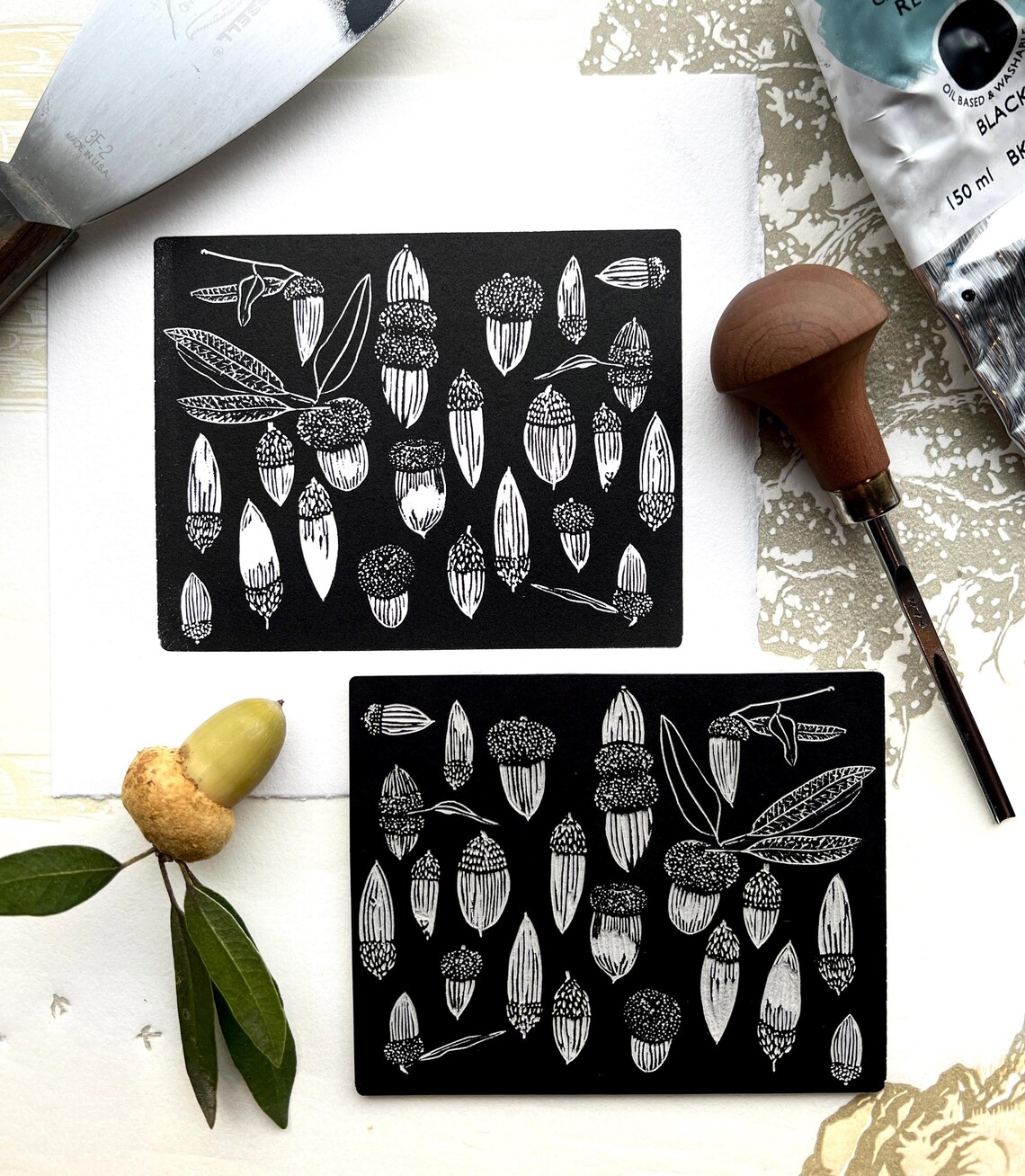JUMBO, Acorn Harvest, Linocut Relief Print, Inktober 2024, Mast Year ...
