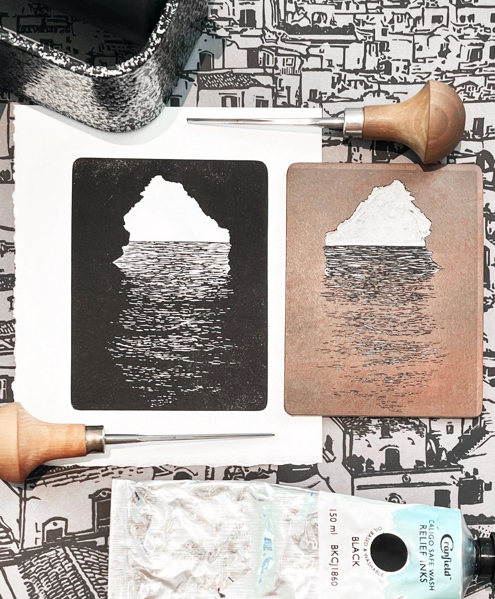 HORIZON, Caves of Gargano, Linocut Relief Print, Inktober 2024, South ...