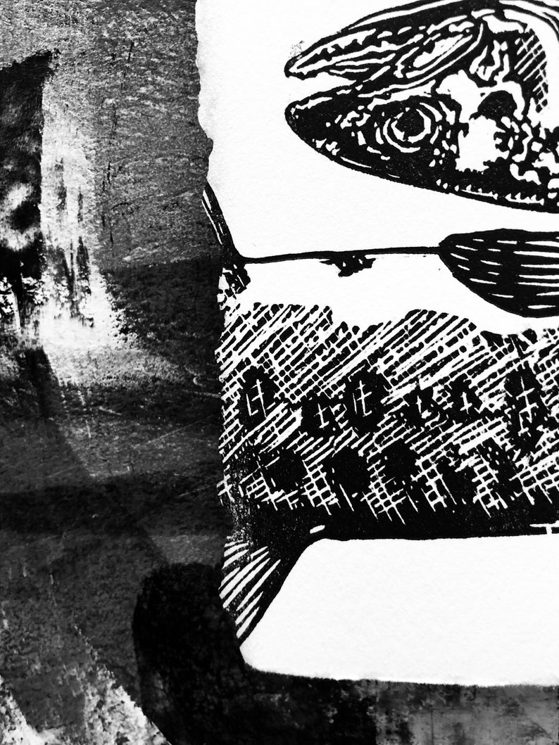 Paiute Cutthroat Trout - Sierra Nevada, 15 X 22, Black & White Linocut ...