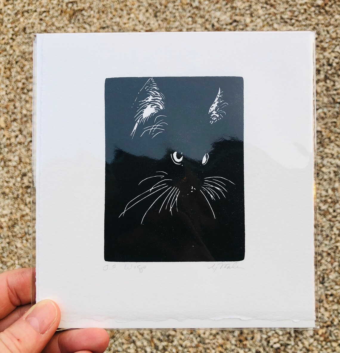 WISP Inktober Linocut Mini Black Cat 3x4 Inch Mini Linocut | Etsy