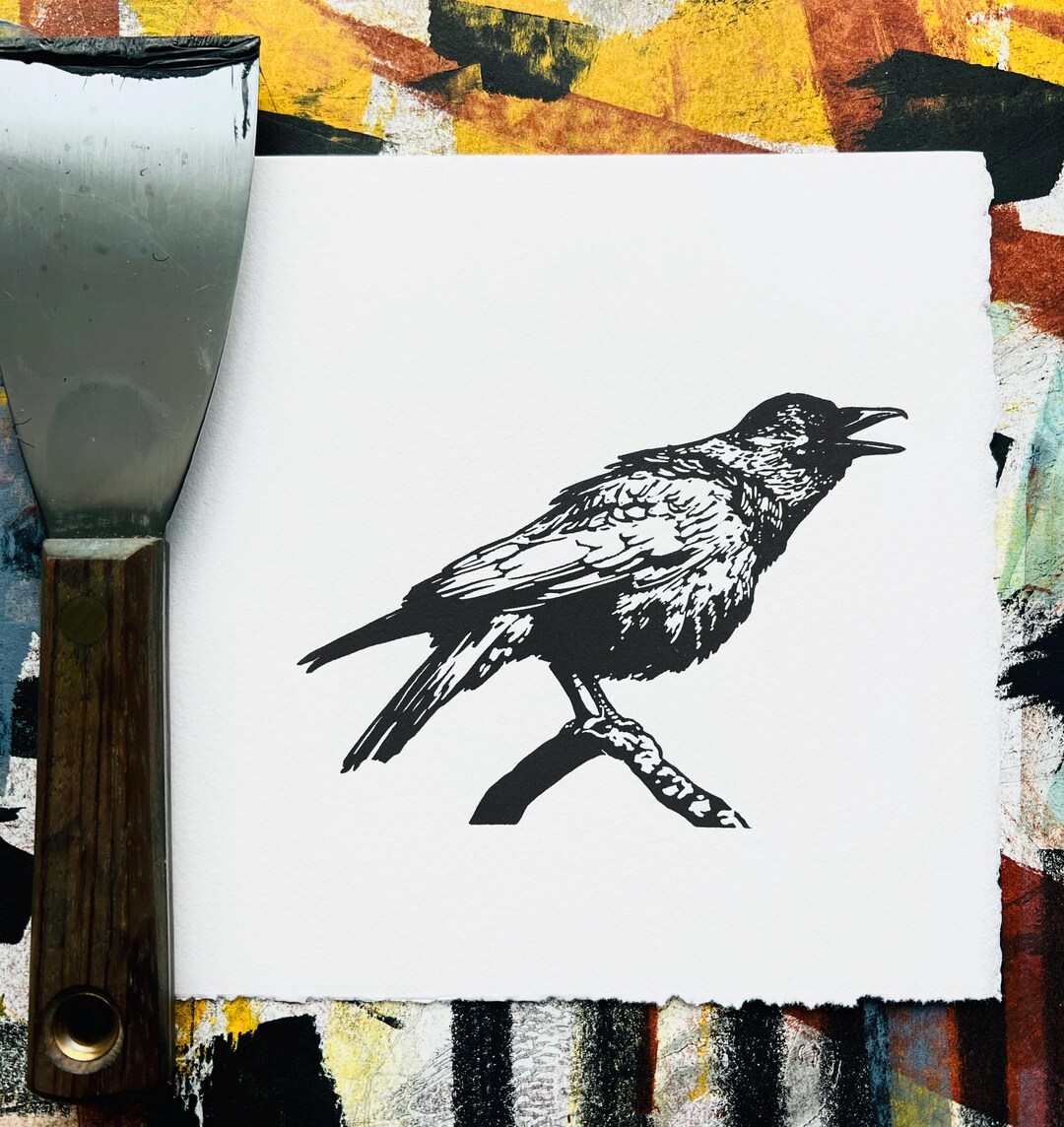 SCARECROW, American Crow, Linocut Relief Print, Inktober 2024, Calling ...