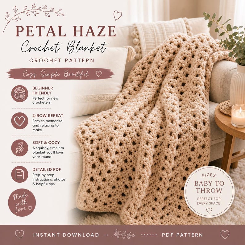 Beginner Crochet Blanket Pattern, Cozy Throw Afghan Tutorial (PDF ...