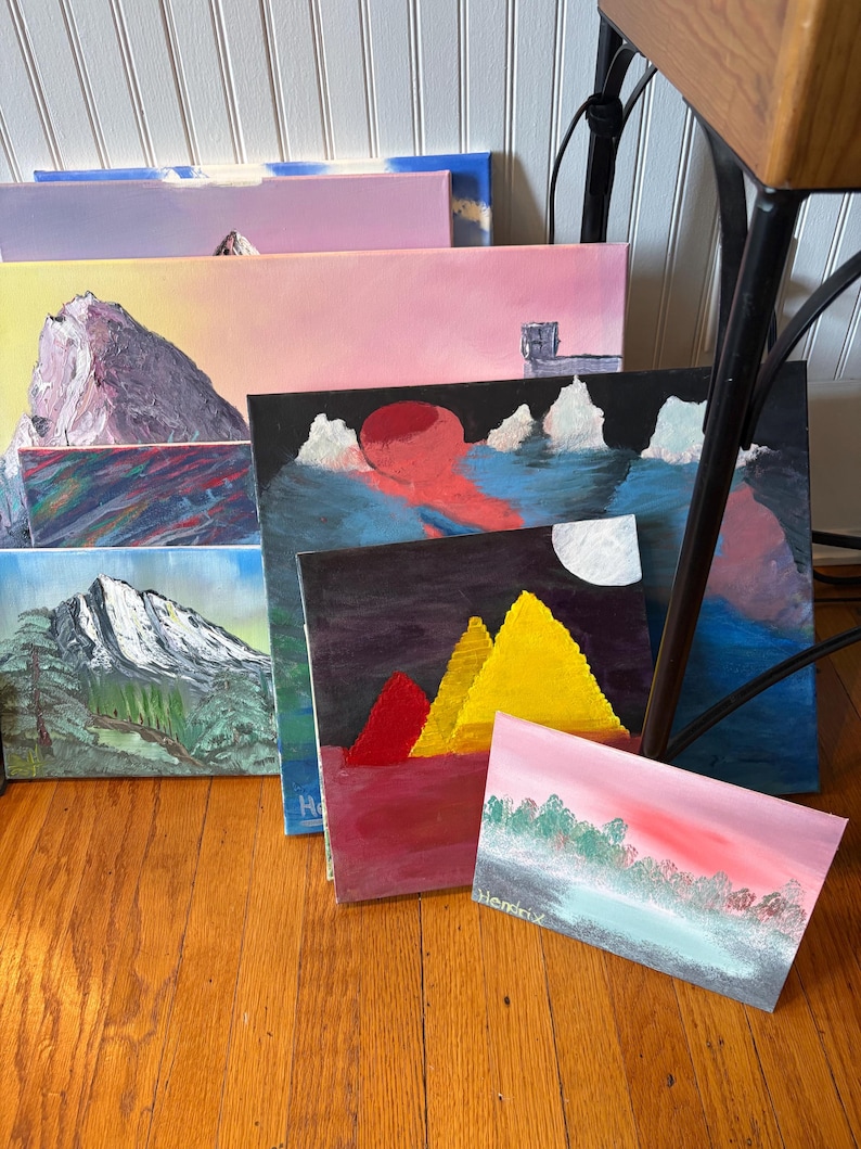 Fiery Peaks Sunset Painting Bold Abstract Mountain Landscape Canvas