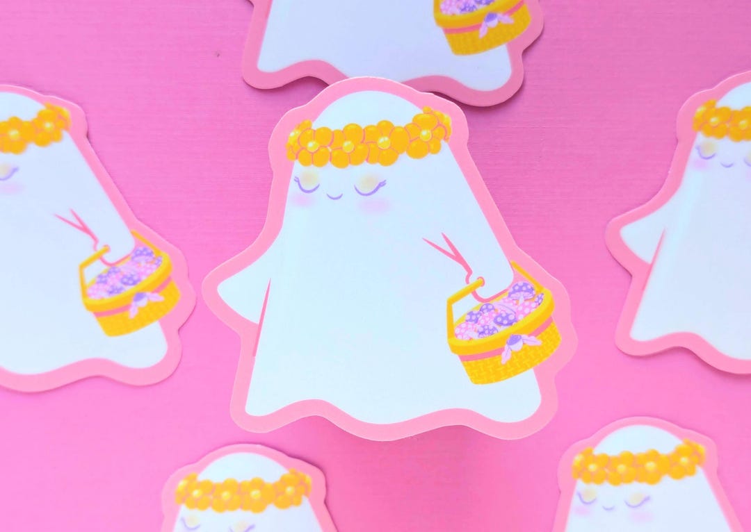 Boho Ghost Vinyl Sticker | Ghost With Basket of Mushrooms Sticker ...