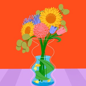 Flowers in Vase With Fish | 8x10 Art Print | 5x7 Art Print | Bold ...