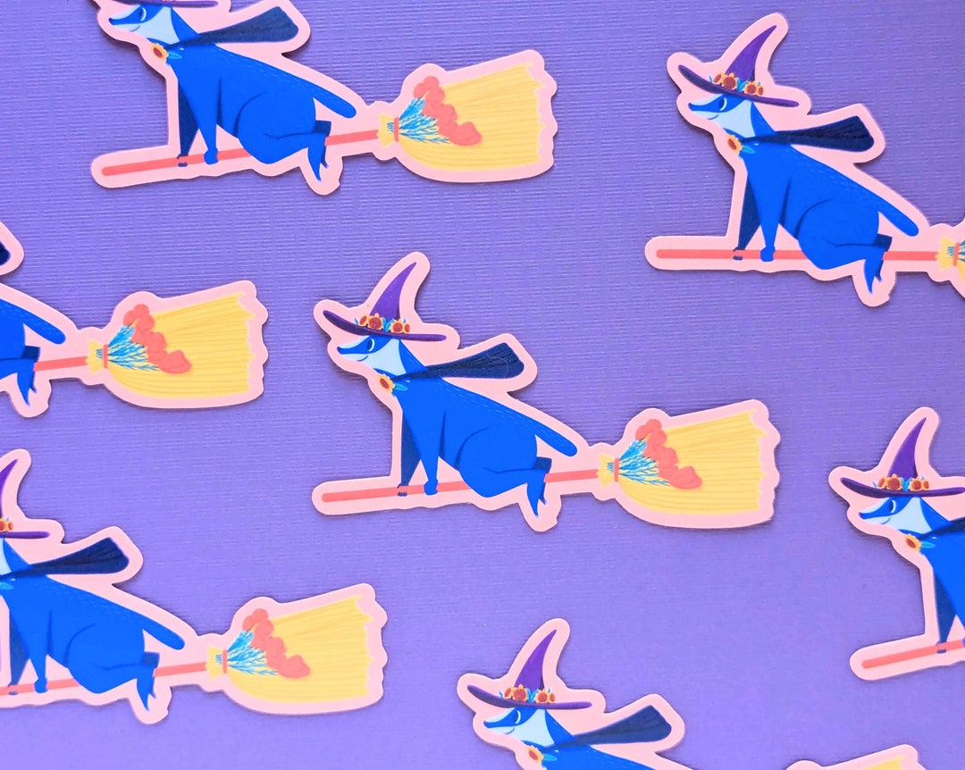 Badger Witch on a Broom Vinyl Sticker | Cute Halloween Cottagecore ...