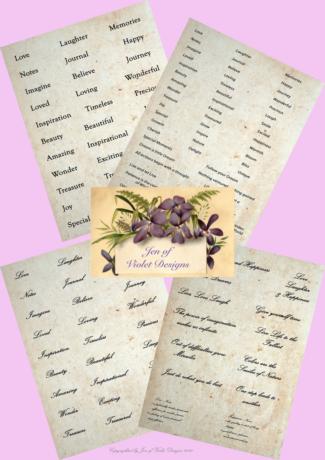 Digital Paper Words and Sayings Fussy Cuts Ephemera - Etsy