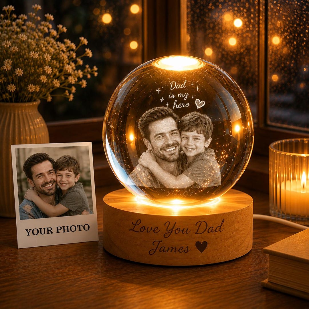 Custom Dad Photo Crystal Ball Light,father’s Day Gift From Kids,new Dad ...