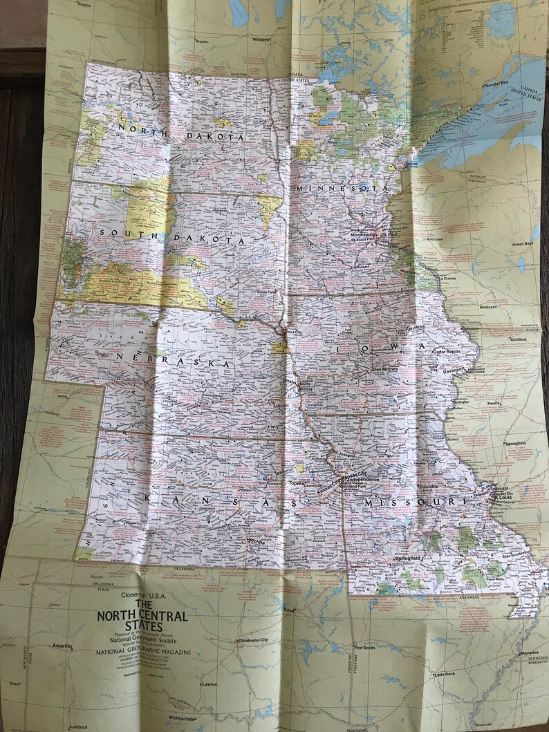 Vintage Map of the North Central States of the US 1974 - Etsy