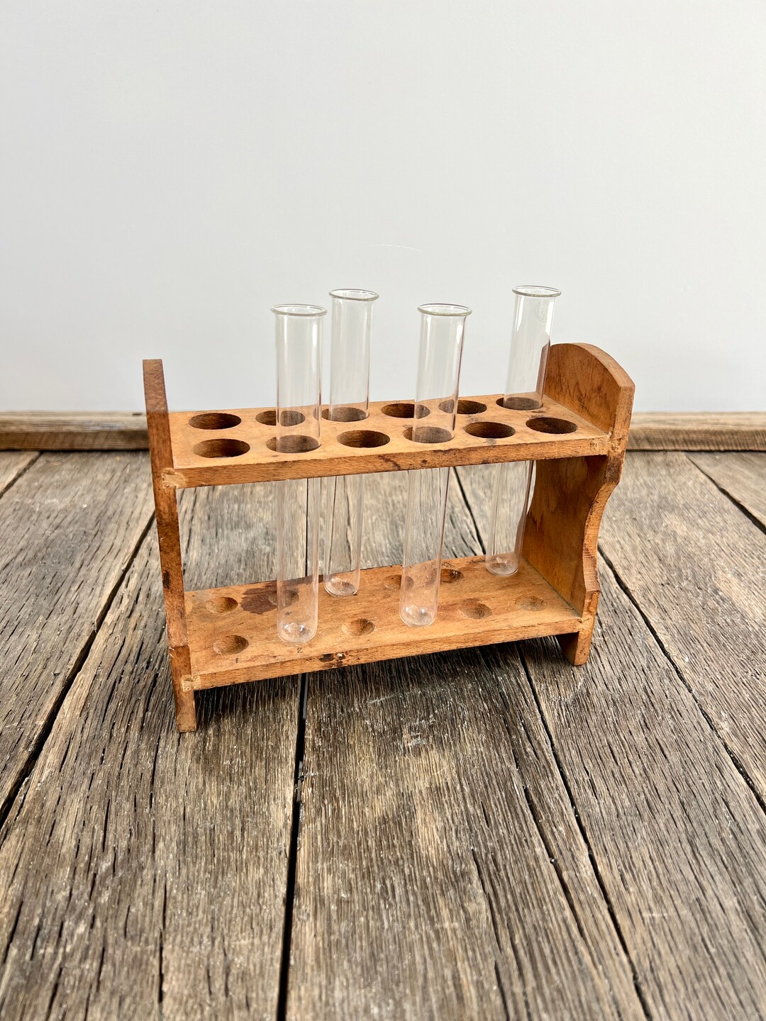 Vintage Wooden Test Tube Holder With 4 Pyrex Test Tubes 12 Spot Test ...