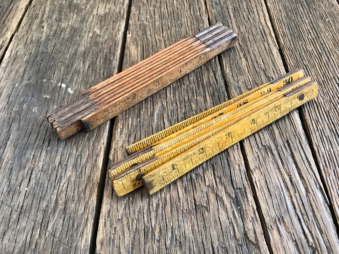 Antique Folding Rulers - 2 Wood and Metal Folding Rulers - 47" and 36 ...