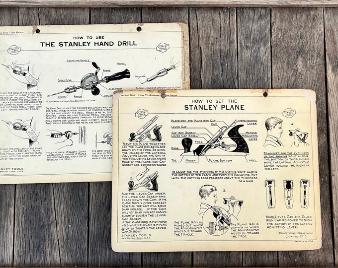 2 Antique 1928 Stanley Tools Double Sided Pressboard Instructional ...