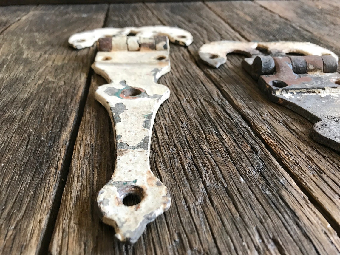 Large Antique Metal Hinges - Shabby Chic Metal Hinges - Heavy Metal ...