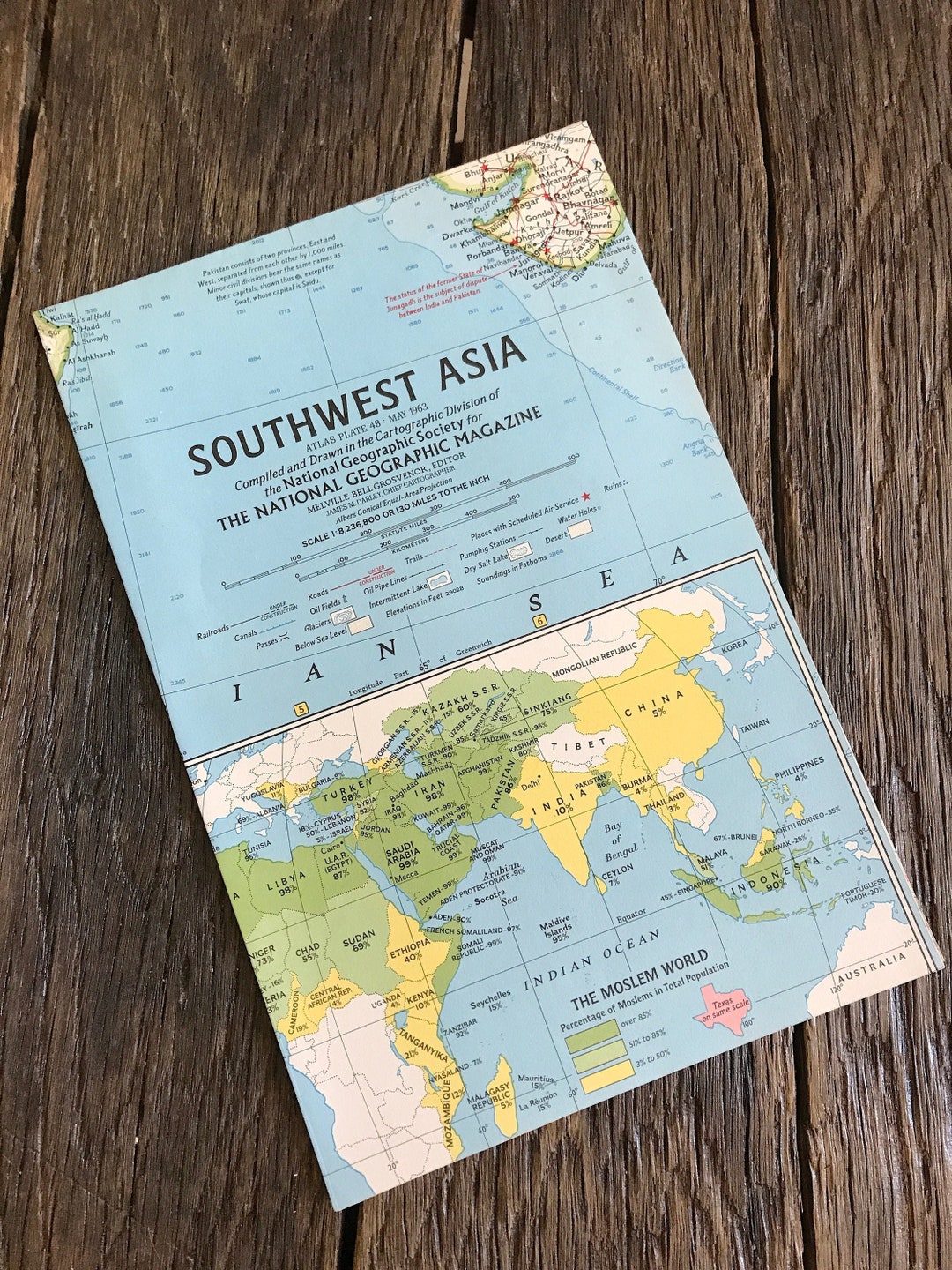 Vintage Map of Southwest Asia - 1963 National Geographic Pullout Map of ...