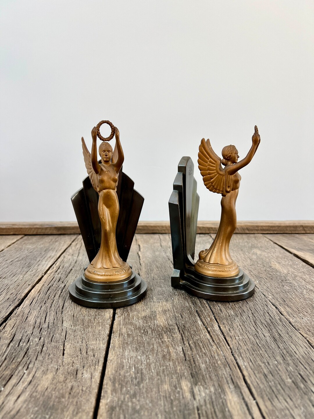 Antique Winged Woman Art Deco Dodge USA Bookends RARE Metal Art Deco ...
