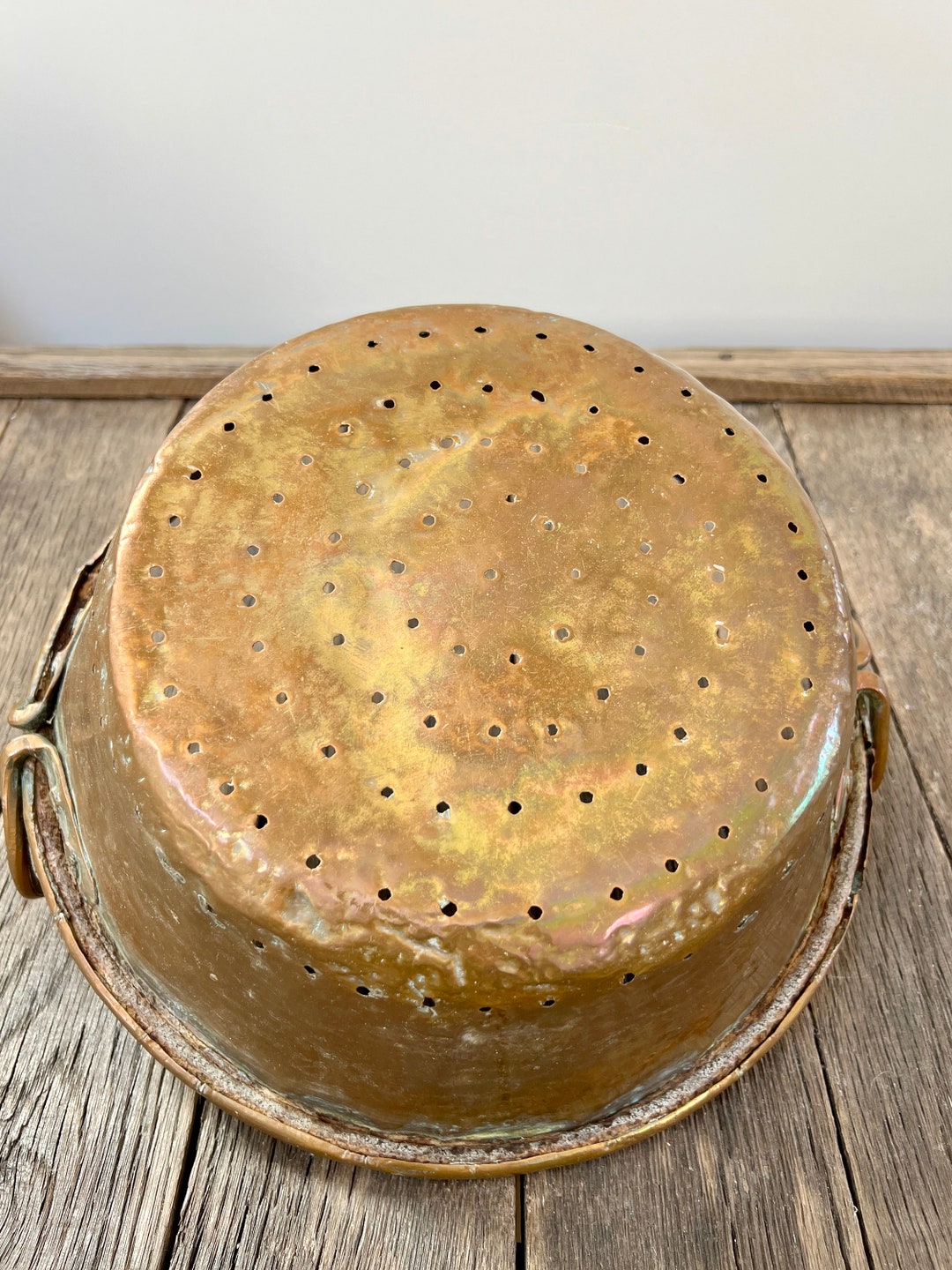 Antique Copper Colander 12 1/2 Heavy Copper Bowl Antique Copper Rolled ...