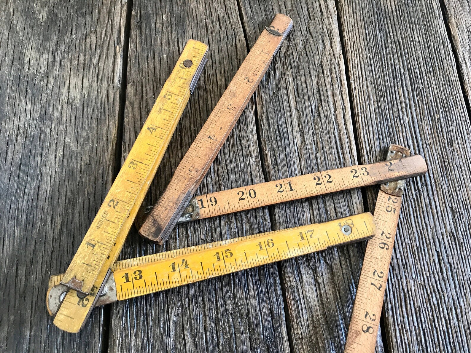 Antique Folding Rulers 2 Wood And Metal Folding Rulers | Etsy