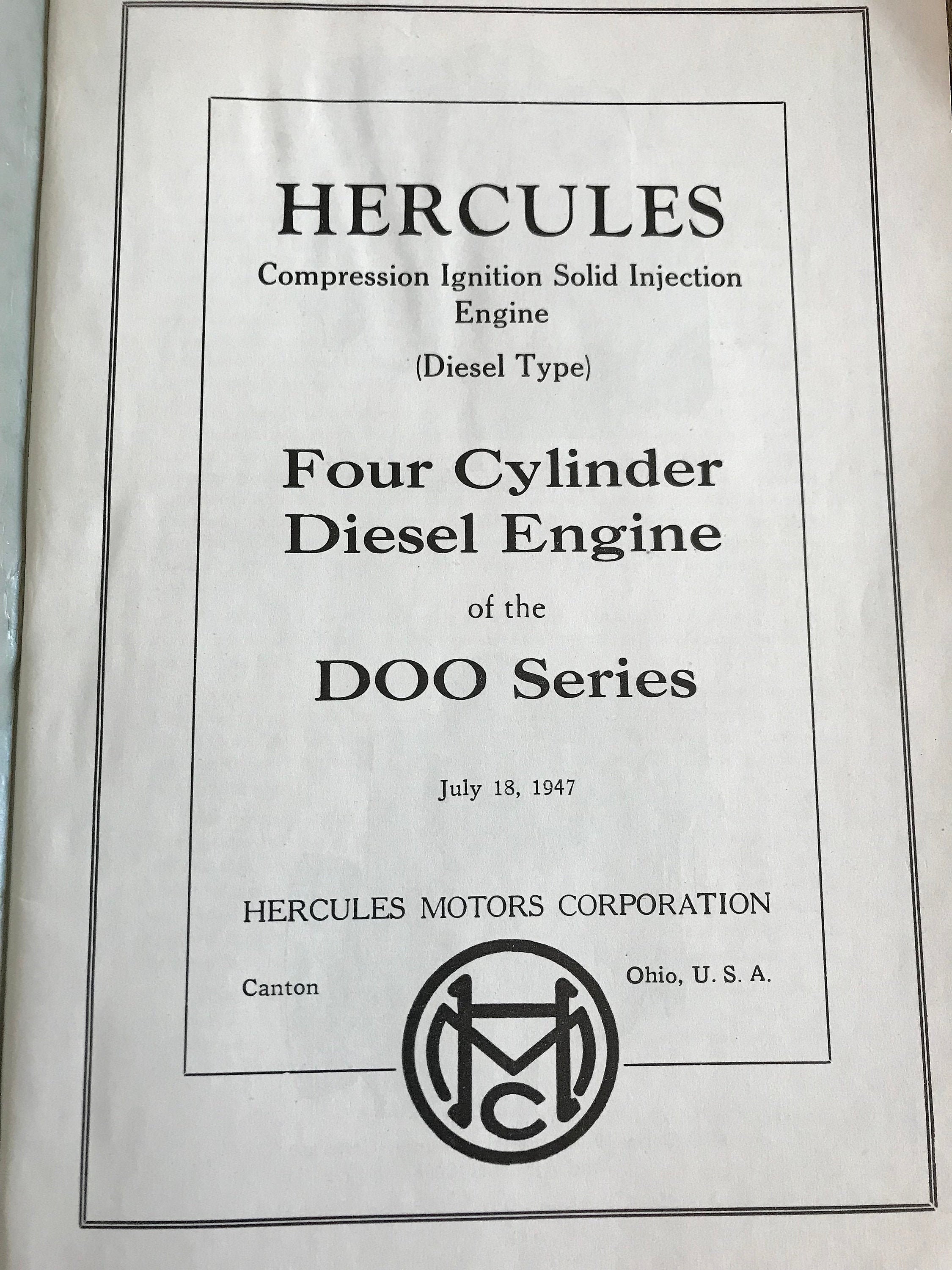 1947 Hercules Four Cylinder Diesel Engine Handbook Libro de | Etsy