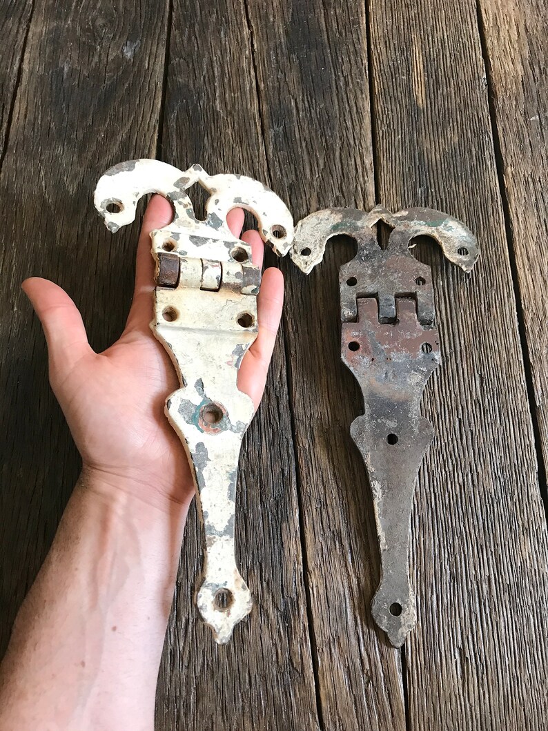 Large Antique Metal Hinges - Shabby Chic Metal Hinges - Heavy Metal ...