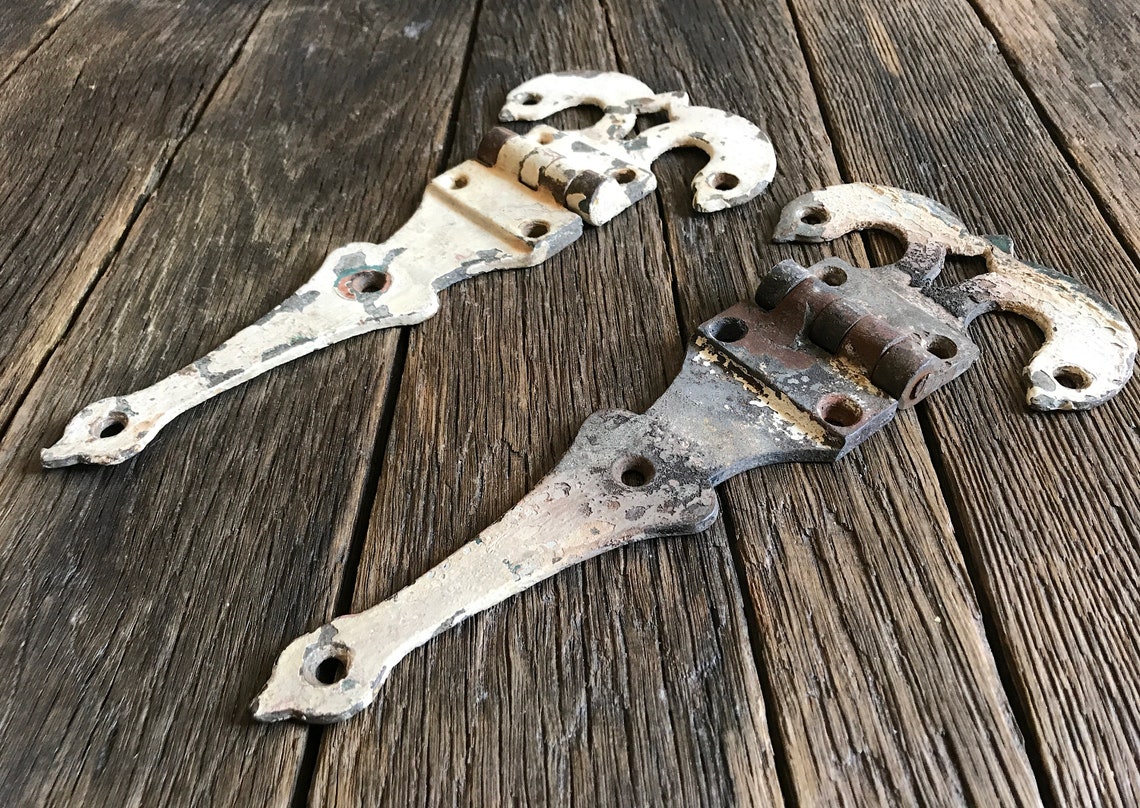 Large Antique Metal Hinges - Shabby Chic Metal Hinges - Heavy Metal ...