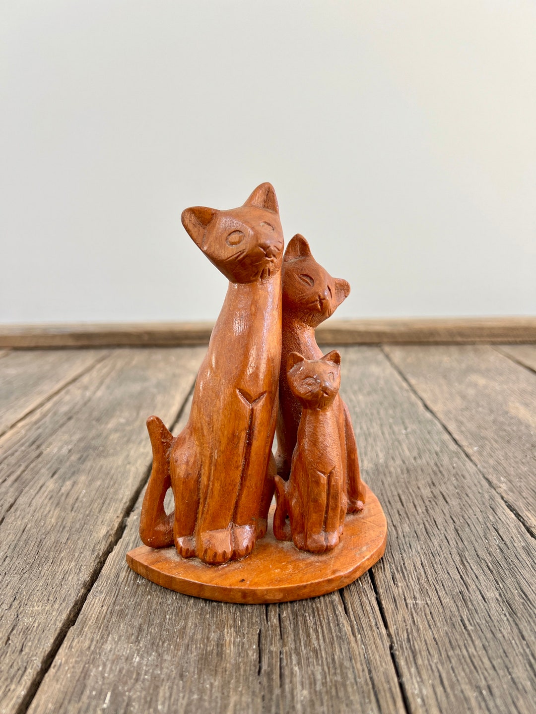Vintage Teak Wood Cat Figurine 6 Wooden Mid Century Cats Decor - Etsy