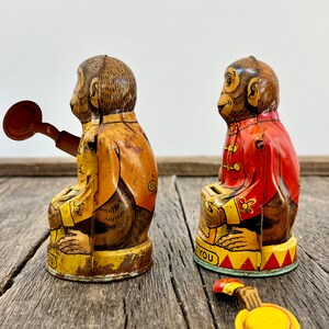2 Vintage Tin Litho Monkey Banks - J Chein Tin Monkey Banks Hat Tipping ...