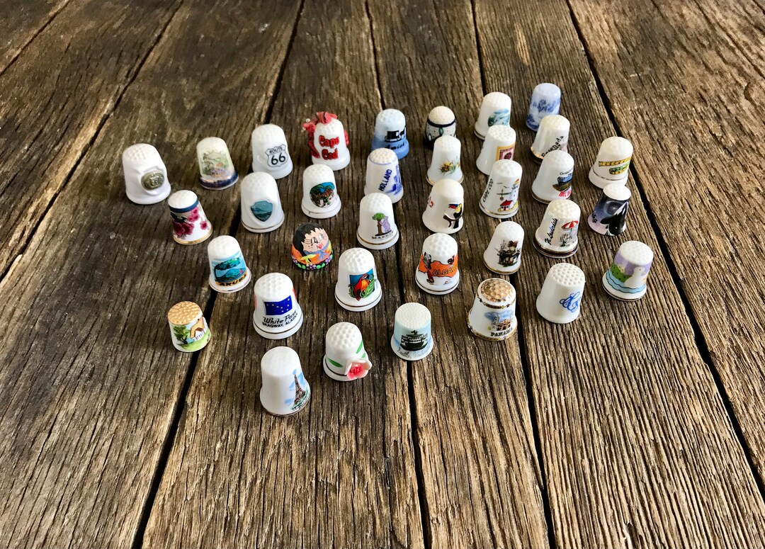 35 Vintage Thimbles - Souvenir Travel Thimbles - Collectible Ceramic ...