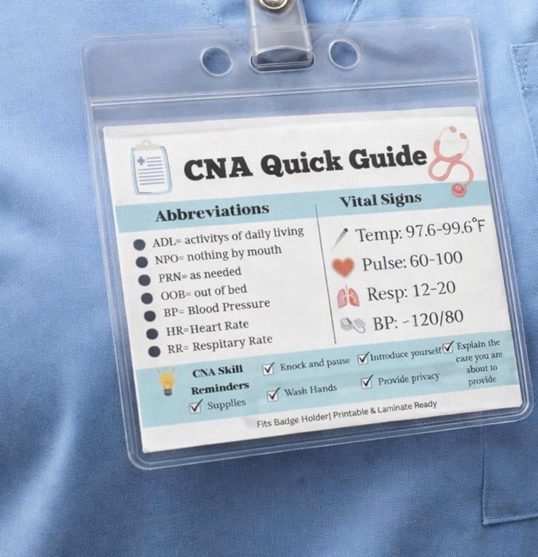 CNA Badge Reference Card | Nursing Cheat Sheet Printable | Vital Signs ...