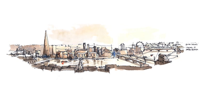 River Thames, Architectural Sketch in Watercolor and Ink 14x5 Print - Etsy