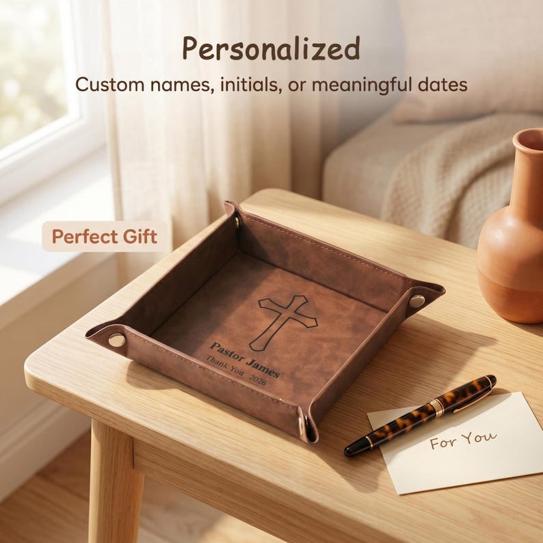 Personalized Leather Valet Tray, Custom Engraved Catchall Organizer ...