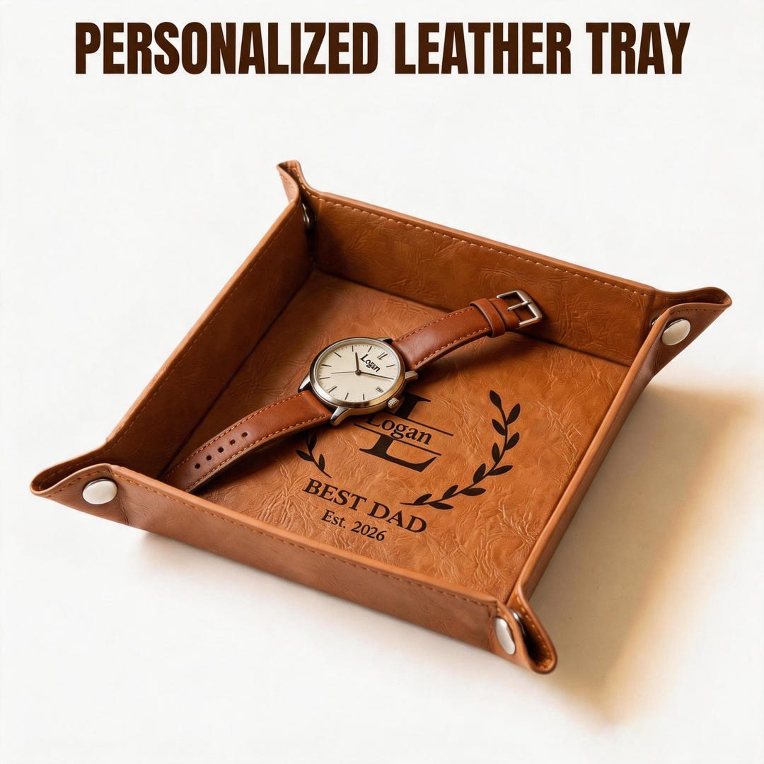 Personalized Leather Valet Tray, Custom Engraved Catchall Organizer ...
