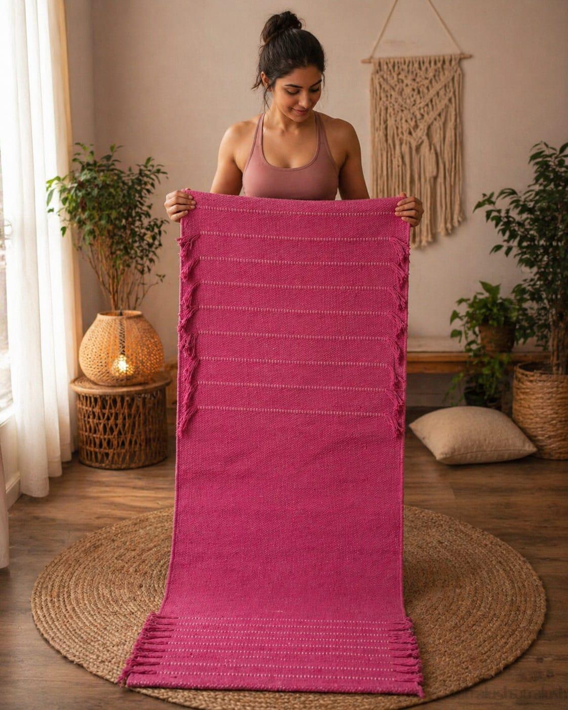 Organic Herbal Cotton Yoga Mat – Ecofriendly, Handwoven, Anti-slip ...