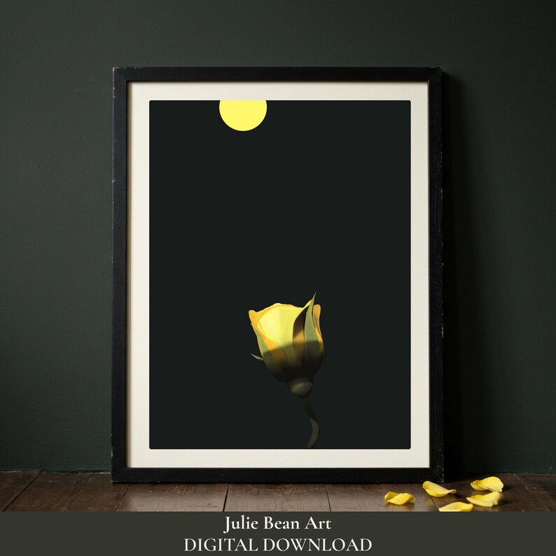Yellow Rose Print Set of 2, Dark Floral Wall Art, Hand Painted Moody ...
