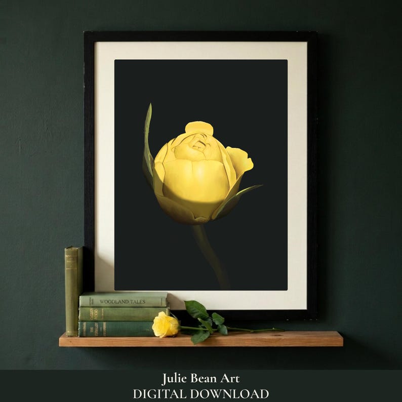 Yellow Rose Print Set of 2, Dark Floral Wall Art, Hand Painted Moody ...
