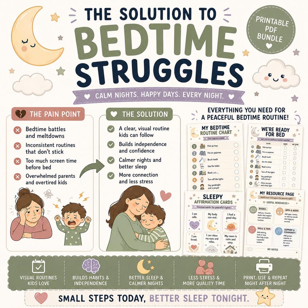 Kids Bedtime Routine Chart Printable Bundle | Visual Schedule, Toddler ...