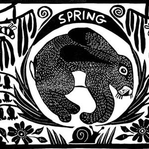 Part 1 of 4 Seasons Series Spring Hare Lino Print Limited Edition ...