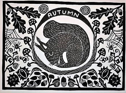 Part 3 of 4 Seasons Series Autumn Squirrel Lino Print Limited Edition ...