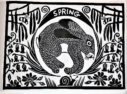 Part 1 of 4 Seasons Series Spring Hare Lino Print Limited Edition ...