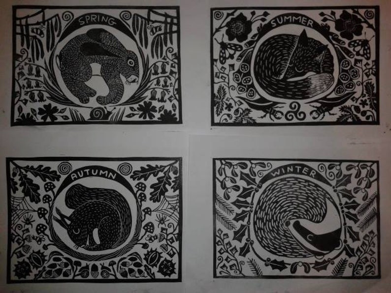 Part 3 of 4 Seasons Series Autumn Squirrel Lino Print Limited Edition ...