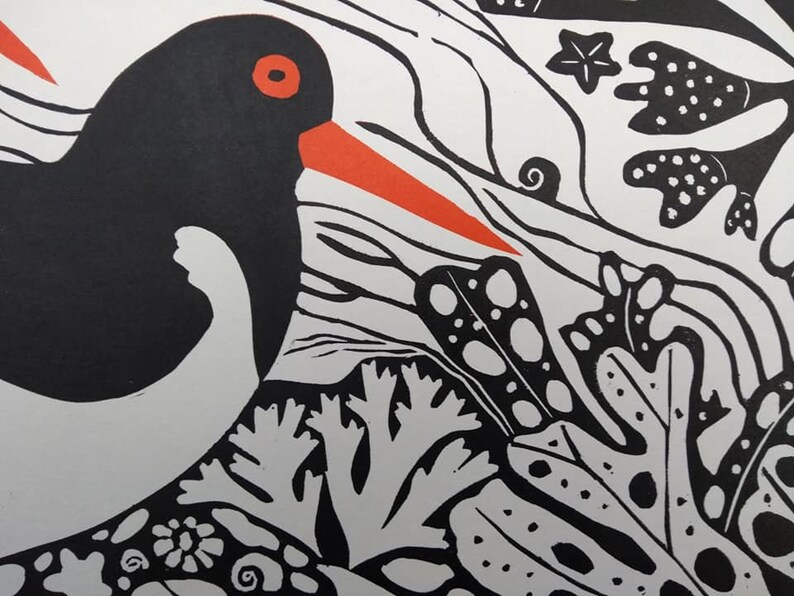 Batten Bay Oystercatchers and Seashore Limited Edition Original Linocut ...