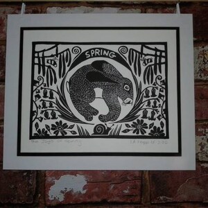Part 1 of 4 Seasons Series Spring Hare Lino Print Limited Edition ...